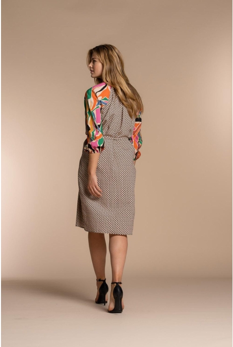 midi dress mix and match print 37147 20 geisha jurk off-white/coral combi